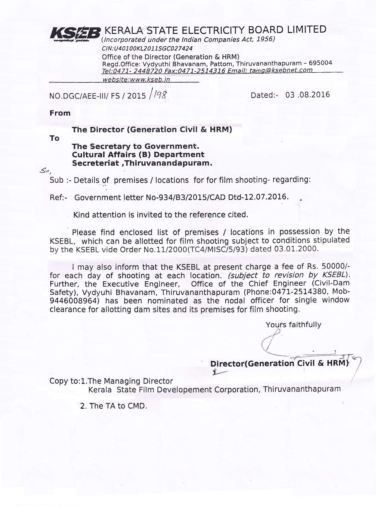 KERALA STATE FILM DEVELOPMENT CORPORATION: Single Window Clearance ...